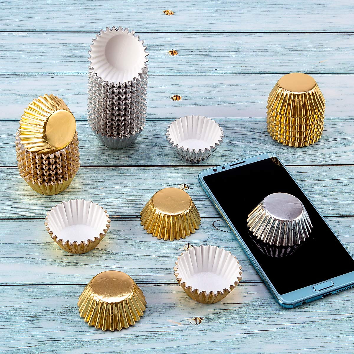 1000 PCS Cupcake Liners 1.25 inches Mini Foil Baking Cups Wrapper Muffin Cases Gold and Silver Tulip Paper Cups for Baby Shower, Birthday Party, Weddings Decorations (Silver,Gold)