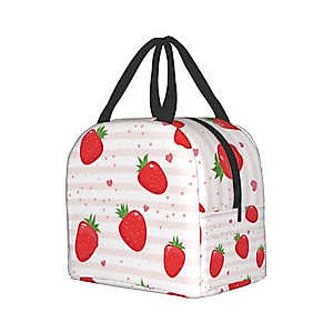 Ucsaxue Cute Strawberry With Heart Lunch Bag Reusable Lunch Box Work Bento Cooler Reusable Tote Picnic Boxes Insulated Container Shopping Bags For Adult Women Men