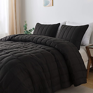 palassio Black Quilt Queen Size Bedding Sets with Pillow Shams, Lightweight Soft Bedspread Coverlet, Quilted Thin Blanket Comforter Bed Cover for All Season Spring Summer, 3 Pieces, 90x90 inches