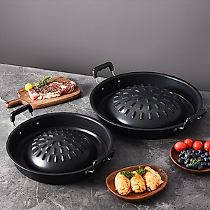 MAGICLULU Bulgogi Tray Pan Grill Topper Pan Korean Bbq Metal Grilling Tray Vegetable Egg Pork Beef Meat Grill Pan for Shabu Hot Pot Grilling Accessory