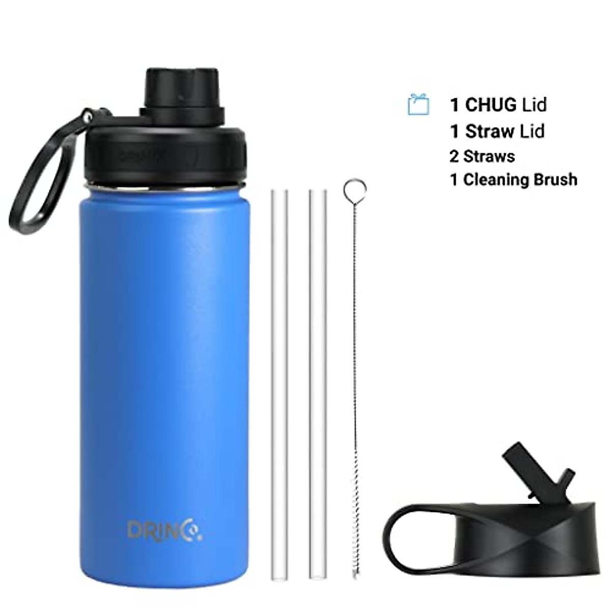 DRINCO Stainless Steel Water Bottle Spout Lid Vacuum Insulated Double Wall Water Bottle Wide Mouth (40oz 32oz 22oz 18oz 14oz) Leak Proof Keeps Cold or Hot (18 oz, 18oz Royal Blue)