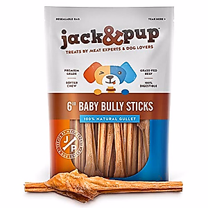 Jack&Pup for Dogs Bladder Bully Sticks for Small Dogs - 6 Inch Baby Bully Stick Dog Chew, Premium Grade All Natural Gourmet Puppy Treat Chews - for Teething Puppies (10 Pack)