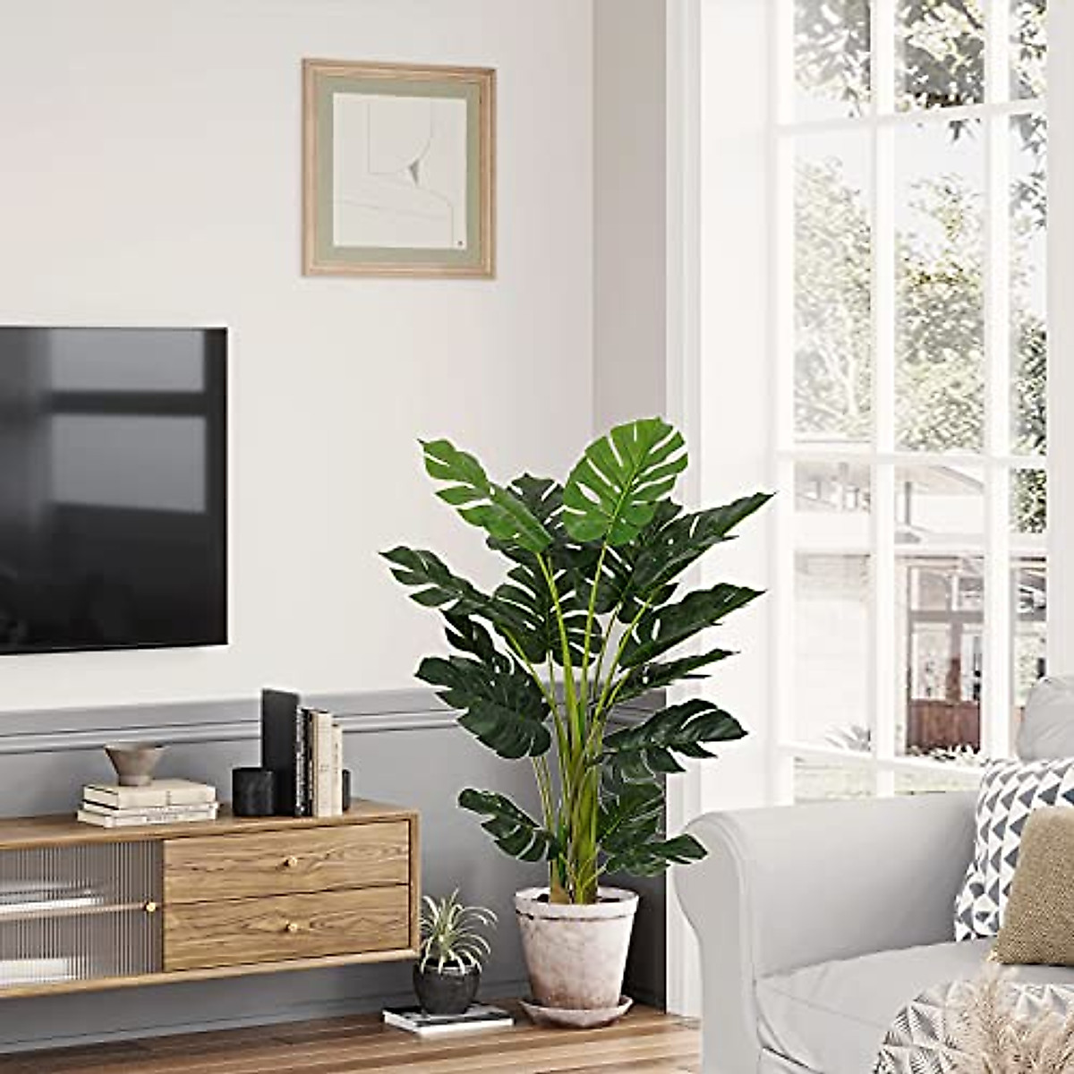 VIAGDO Artificial [Monstera] Deliciosa [Plant] 4ft Tall 15 Decorative Split Leaves, Faux Swiss Cheese [Plant] Fake Tropical [Monstera] Palm Tree for Home Office Room Store Garden Floor Decor