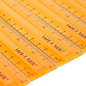 hand2mind 12"(1/16") Plastic Safe-T Ruler, Clear Rulers for Kids, Flexible Ruler, Rulers for School, Unbreakable Rulers, Straight Edge Ruler, Classroom Supplies (Pack of 24)