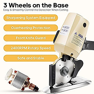 GPOAS Electric Rotary Fabric Cutter Cloth Cutting Machine 4 Inch Octagonal Blade Cloth Cutter Electric Scissors With Automatic Sharpener For Multi Layer Carpet Leather,Industrial Grade 110V