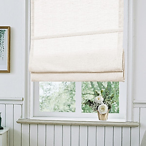 Cordless Blackout Roman Shades Window Blinds, Linen Cream Window Roman Blinds, Custom Washable Roman Shade for Window, Door Window, Bathroom Window