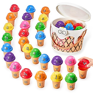 JoyCat Ice Cream Preschool Learning Activities Counting and Color Sorting Set Stacking Toys for Kids 3-5, Alphabet Learning Toys, ABC Learning Toys in Upper & Lowercase, Montessori Fine Motor Skill