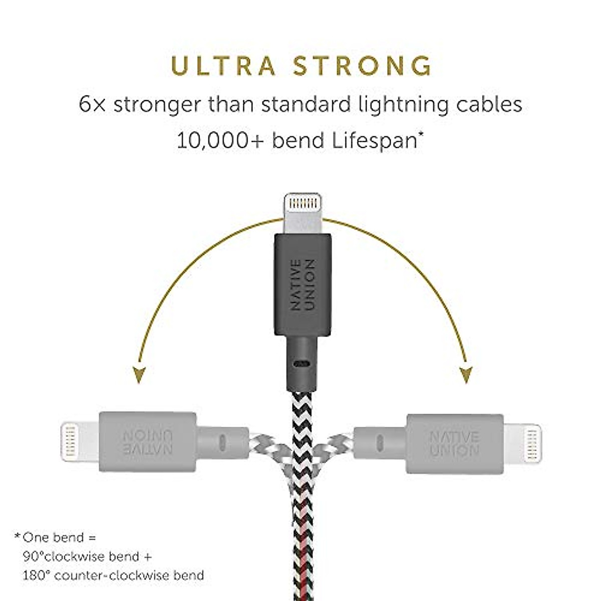 Native Union Belt Cable USB-C to Lightning - 10ft Ultra-Strong Reinforced Cable [MFi Certified] for iPhone 14, iPhone 14 Plus, iPhone 14 Pro, iPhone 14 Pro Max, iPhone 13 and Earlier (Zebra)