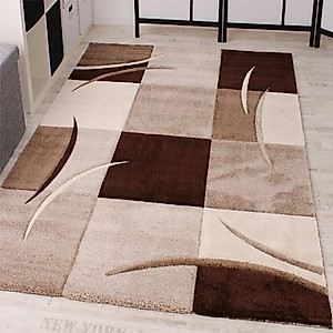 Paco Home Area Rug Checkered with Modern Carved Shades in Beige Brown, Size: 5'3" x 7'7"