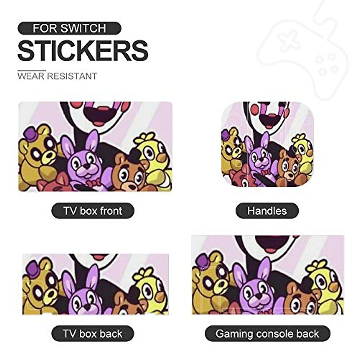 FNAF Decals Stickers Set Faceplate Skin +2Pcs Screen Protector for Nintendo for Switch Console & Joy-Con Controller & Dock Protection Kit