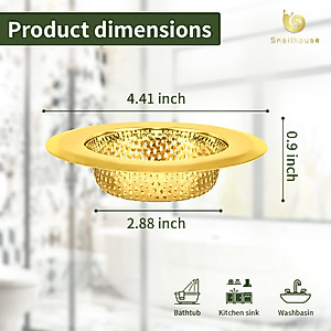 Snailhouse Kitchen Sink Strainers, 2 Pack Stainless Steel Mesh Sink Drain Basket Food Catcher, Large Wide Rim of 4.5 Inches Diameter, Gold