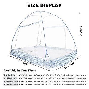 Tinyuet Mosquito Net for Bed, Portable Single Door Pop-up Mosquito Netting with Net Bottom, 39.3x78.7in Bed Tent for Indoor and Outdoor Use, Insect Screen - Blue Edge