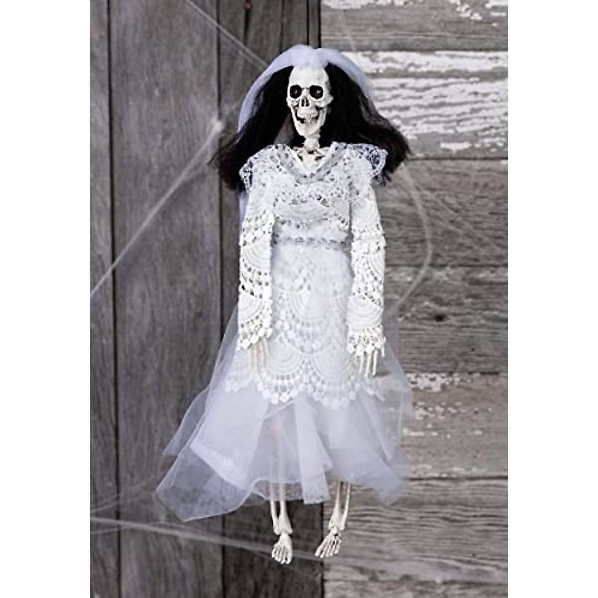 Fun Costumes 16" Skeleton Bride Dress Posable Decoration Ornament, Haunted House Party Halloween Display