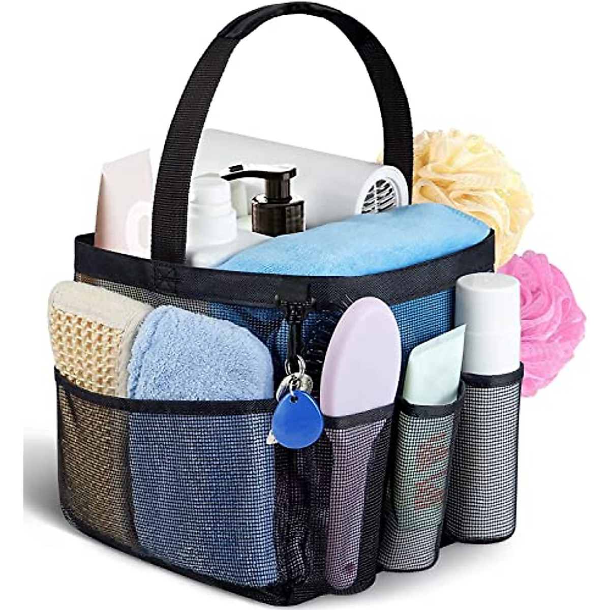 Attmu Mesh Shower Caddy Portable for College Dorm Room Essentials with 8 Pockets, Large Capacity Hanging Shower Caddy Dorm Basket, Quick Dry Shower Tote Bag for Bathroom