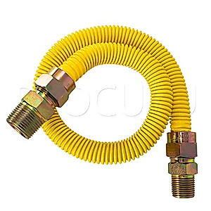 PROCURU 1/2" OD x 72" Long Weatherproof Stainless Steel Gas Flex Connector Kit with Yellow SafeGuard Coating for Dryer, Water Heater, Bbq Grill