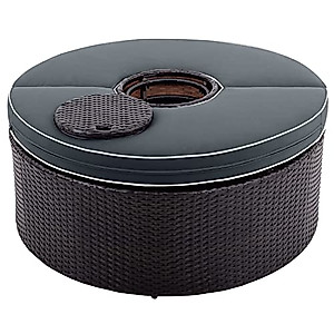 DHPM Patio Sectional 6-Piece Half-Moon Curved Outdoor Sofa, PE Wicker Conversation Furniture Set w Storage Side Umbrella and One Round Table, Brown+Gray