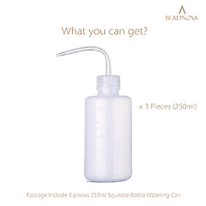 BEADNOVA Squeeze Bottle Plant Watering Bottle 250ml 8oz Small Wash Bottle Squeeze Plastic Small Watering Can for Indoor Plants Succulent Watering Can (3pcs)