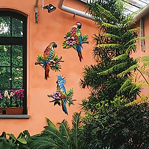 J-Fly Parrot Tropical Wall Art Decor Metal Bird Wall Decor Outdoor Decorations for Patio Wall Fence Garden Home Kitchen Balcony Tropical Bird Macaw Wall Sculpture Hanging for Indoor Outdoor