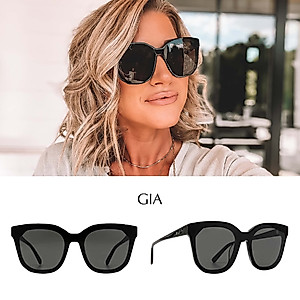 DIFF Gia Designer Oversized Square sunglasses for Women UV400 Protection Protection, Black + Grey