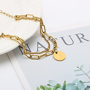 Gold Initial Bracelets for Women Trendy Dainty Mother's Day Christmas Birthday Gifts for Mom Aunt Grandma Friends Layered Charm Bracelet Adjustable Papercilp Link Chain Letter C Jewelry for Her