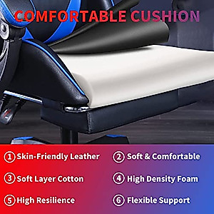 ExAchat Gaming Chair - Gaming Chair with Footrest, Ergonomic Gaming Chair with Adjustable Seat Height and Backrest - Adult Gaming Chair with Comfortable Headrest and Lumbar Support,300LBS-Blue