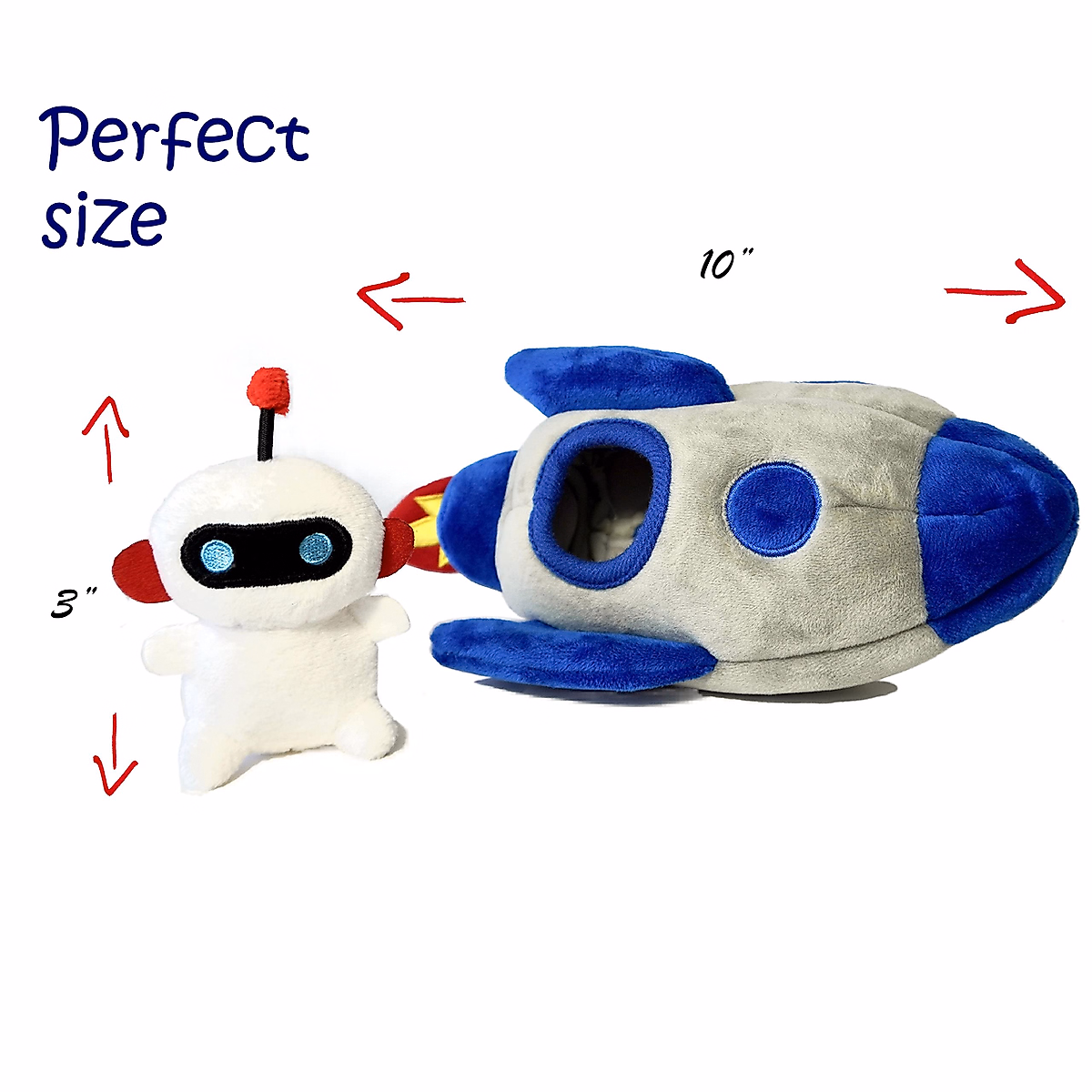 MODERN WAVE - Interactive Squeaky Plush Hide and Seek Squirrel Type Puzzle Toy for Dogs, Small Size (Rocketship and Robots)