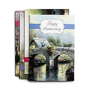 DaySpring - Happy Anniversary - Thomas Kinkade - Painter of Light - 4 Design Assortment with Scripture - 12 Boxed Cards & Envelopes (J1035)