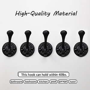 5pcs Black Coat Hooks Wall Mounted Coat Hooks Farmhouse Matte Black Wall Hooks with Screws Metal Matte Black Towel Hooks for Bathrooms Entryway Hooks for Hanging Coats, Keys, Hats, Scarves, Robe, Bags