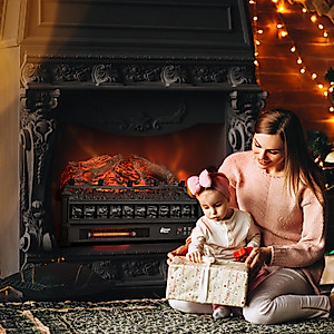 TURBRO Eternal Flame Infrared Electric Fireplace Logs, 23" Infrared Quartz, Remote Control Fireplace Insert Log Heater, Realistic Lemonwood Ember Bed, Thermostat, Timer, 1500W Black