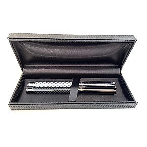 SHOPTOTUM Carbon Fiber Roller Pen Gel Ink, Elegant, Black and Chrome, Best Pen Writing for Men or Women in School, Office, Business. Gift box included Yin Yang Collection
