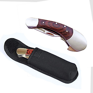 HANZIUP Folding Mushroom Knife with Neoprene Pouch Solid Wood Handle and Foldable Cleaning Brush