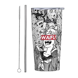 IAMNAT Face Himiko Toga Waifu-Anime Car Mug With Straw Cups Heat Insulation Travel Coffee Mugs Stainless Steel Thermos Cups 20 Oz