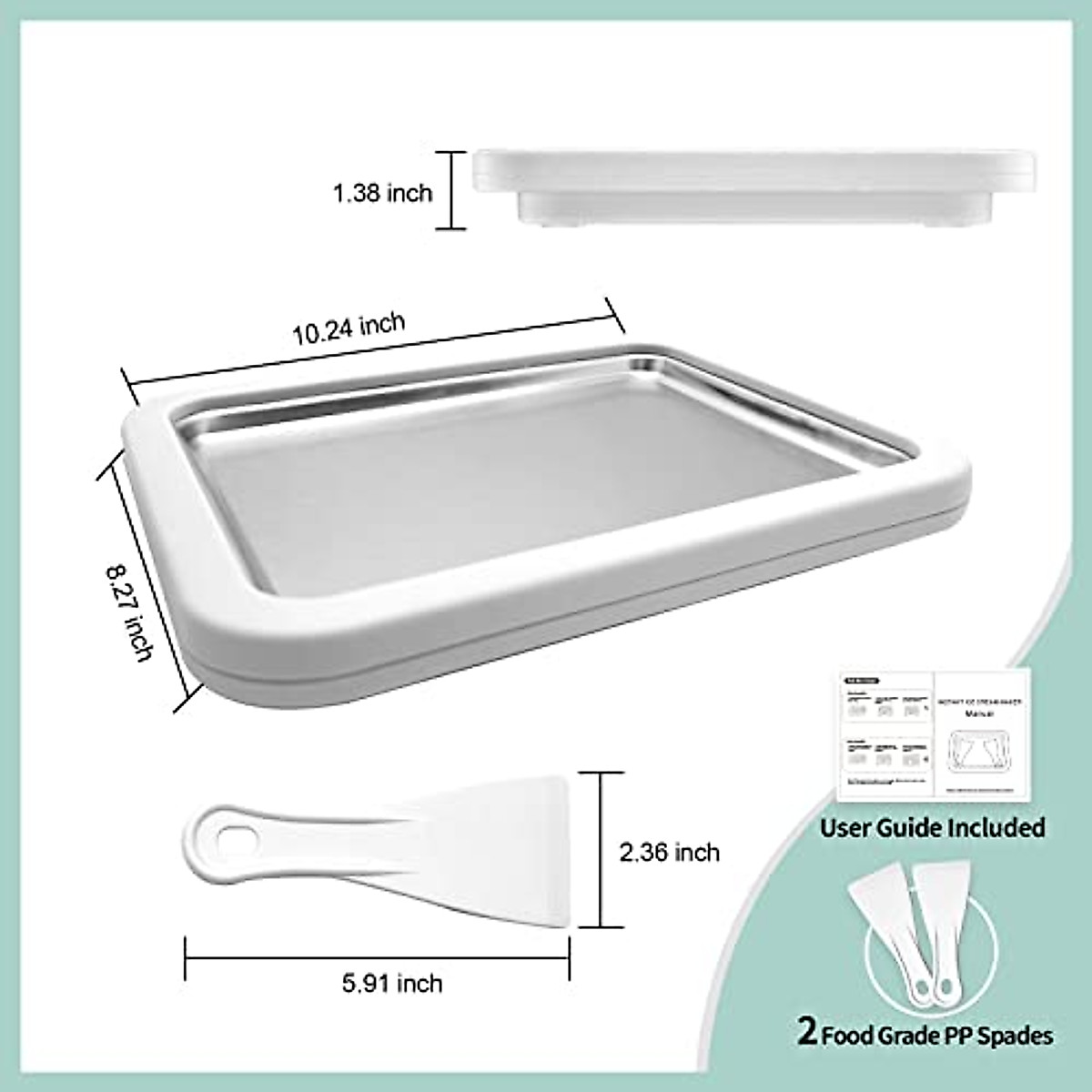 Instant Ice Cream Maker, Rolled Ice Cream Maker, Instant Gelato Pan/Roll, Homemade DIY Ice Cream for Fun Parent-Child Activities for Families Mint Green