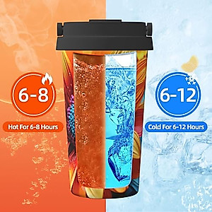 GTKSYNVE Reusable Coffee Mug with Lid and Handle, Colorful Sunflower Tumbler for Hot & Cold Drinks 16oz Stainless Steel Insulated Coffee Tumblers Double Wall Vacuum Thermal Cup