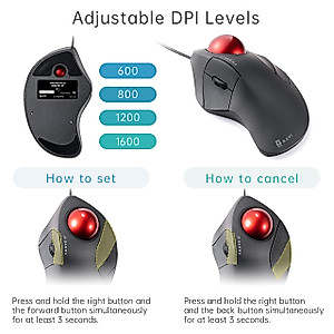SANWA Wired Ergonomic Trackball Mouse, Optical Rollerball Mice, Programmable Silent Buttons, 44mm Trackball, 600/800/1200/1600 Adjustable DPI, Compatible with MacBook, Laptop, Windows, macOS
