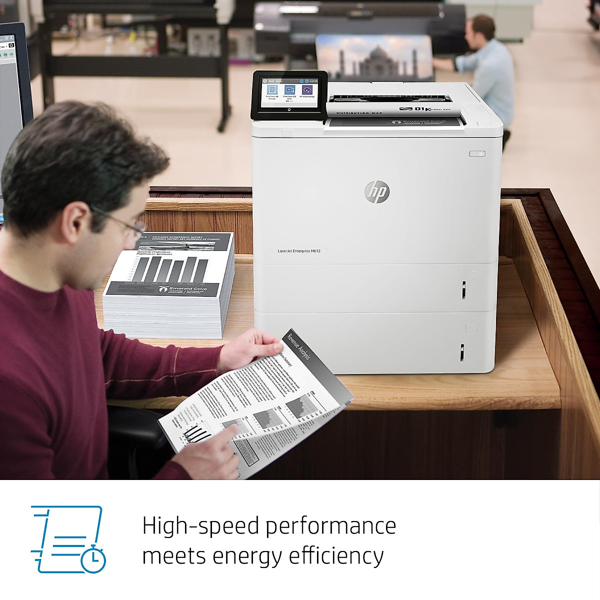 HP LaserJet Enterprise M612x Monochrome Printer with built-in Ethernet, 2-sided printing & extra paper tray (7PS87A), White