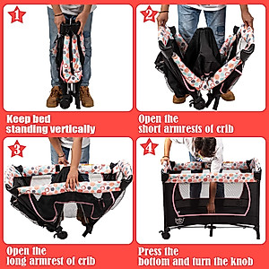 BABY JOY 4 in 1 Pack and Play, Portable Baby Playard w/Bassinet & Diaper Changing Table, Infant Nursery Center Bassinet with Toys & Oxford Bag for Baby Toddlers (Pink, Basic)