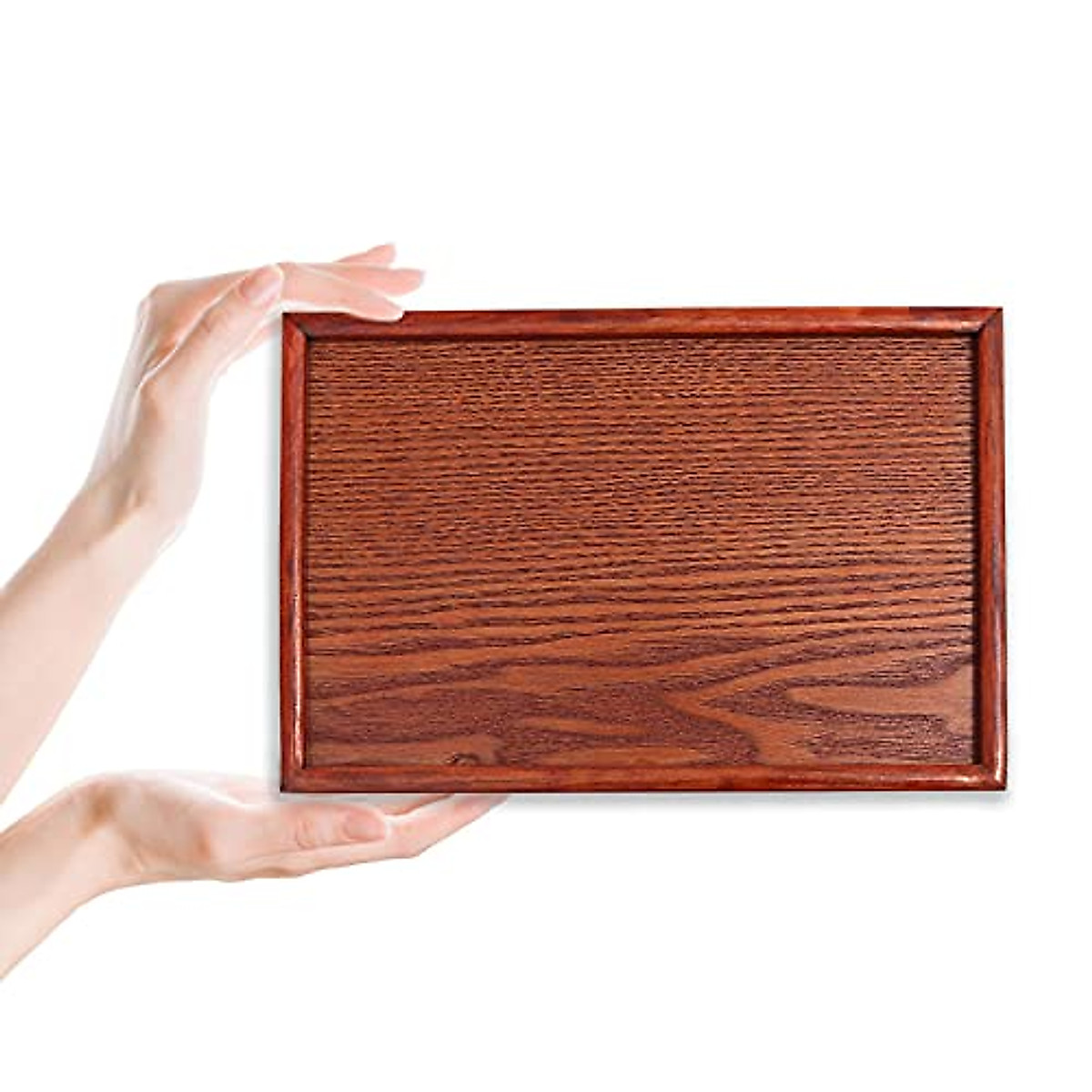Solid Wood Serving Tray, Rectangle Non-Slip Tea Coffee Snack Plate, Food Meals Serving Tray with Raised Edges for Home Kitchen Restaurant(11.8x7.9x0.8, Brown)