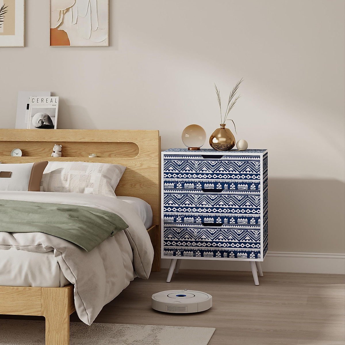 FurSch Farmhouse 3 Drawer Dresser for Storage,Boho Chest of Drawer,Wood Dresser with Drawers for Bedroom Living Room