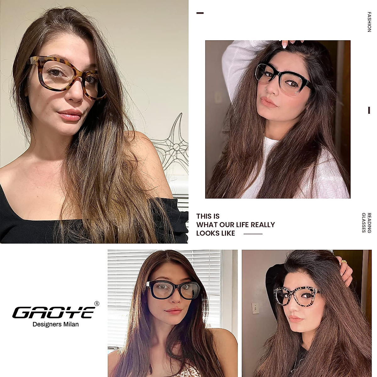 Gaoye 6 pack Oversized Reading Glasses for Women Stylish Blue Light Blocking Anti Eyestrain Computer Readers Spring Hinge w/Case (G1 6-pack Mix, 1.50)