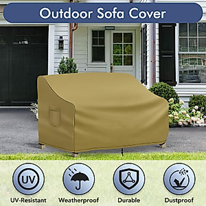 Richwon Patio Loveseat Cover Waterproof, 2-Seater Outdoor loveseat Cover, Patio Furniture Covers with Air Vent and Handles, 60W x 34D x 30H Inches, Khaki