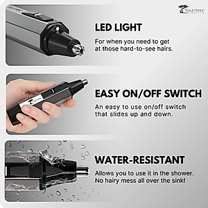 ToiletTree Products Nose Hair Trimmer with LED Light - Stainless Steel, Heavy-Duty Casing - Ear & Nose Hair Trimmer - Men's Grooming Trimmer for Beard, Eyebrows, and Ears