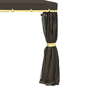 Outsunny 10' x 10' Patio Gazebo, Aluminum Frame Double Roof Outdoor Gazebo Canopy Shelter with Netting & Curtains, for Garden, Lawn, Backyard and Deck, Coffee