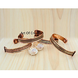 Art Of Creation Set of 4 Pure Copper Bracelets Tibetan Handmade Cuff And Kada For Men And Women | Adjustable Bangle | for Unisex India