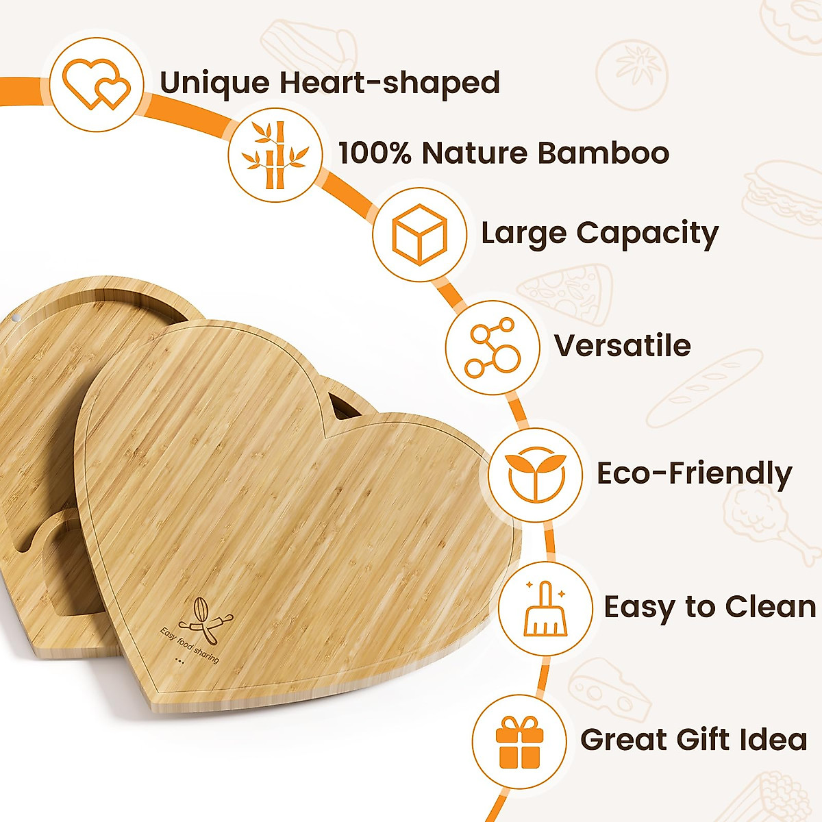 Charcuterie Boards Gift Set - 2 Unique Heart Shade Bamboo Cheese Board with 2 Seasoning Dishs - Mothers Day Gifts for Mom - House Warming Gifts New Home - Wedding Gifts, Bridal Shower Gift