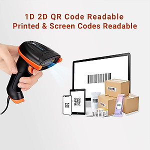 Tera Upgraded USB 1D 2D QR Barcode Scanner Wired with Stand, IP65 Certified Ergonomic Handle Fast and Precise Scan Bar Code Reader for Windows Linux Plug and Play Model D5100Y-Z
