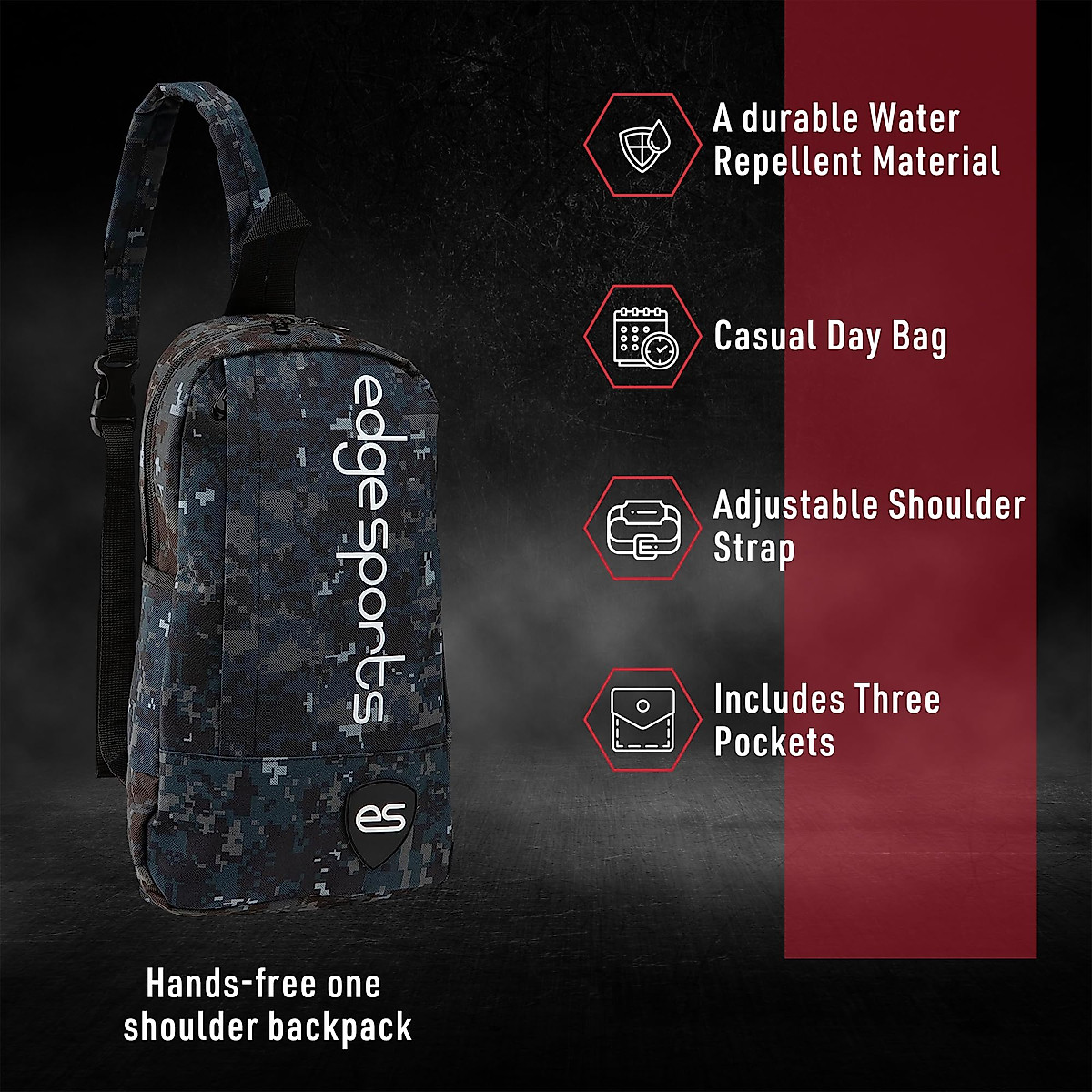 EDGE SPORTS Unisex Crossbody Sling Bag Day Bag for the Gym, Hiking, Running, Training, and Travel (Green Camo)