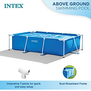 Intex 8.5ft x 26in Rectangular Frame above Ground Quick Easy Set Up Backyard Outdoor Swimming Pool with Drain Plug for Ages 6 and Up, Blue