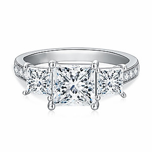 Blocaci 1-1/2 Carat (ctw) Princess-Cut Moissanite Engagement Rings for Women Personalized 3 Stone Name Custom 10K 14K 18K Solid Gold (14K Gold)