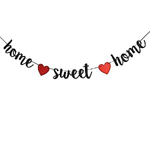 Home Sweet Home Banner,Funny Glitter Welcome Home Party Sign Decors, Family Party Supplies,Housewarming Military Family Party Decorations. (Black)